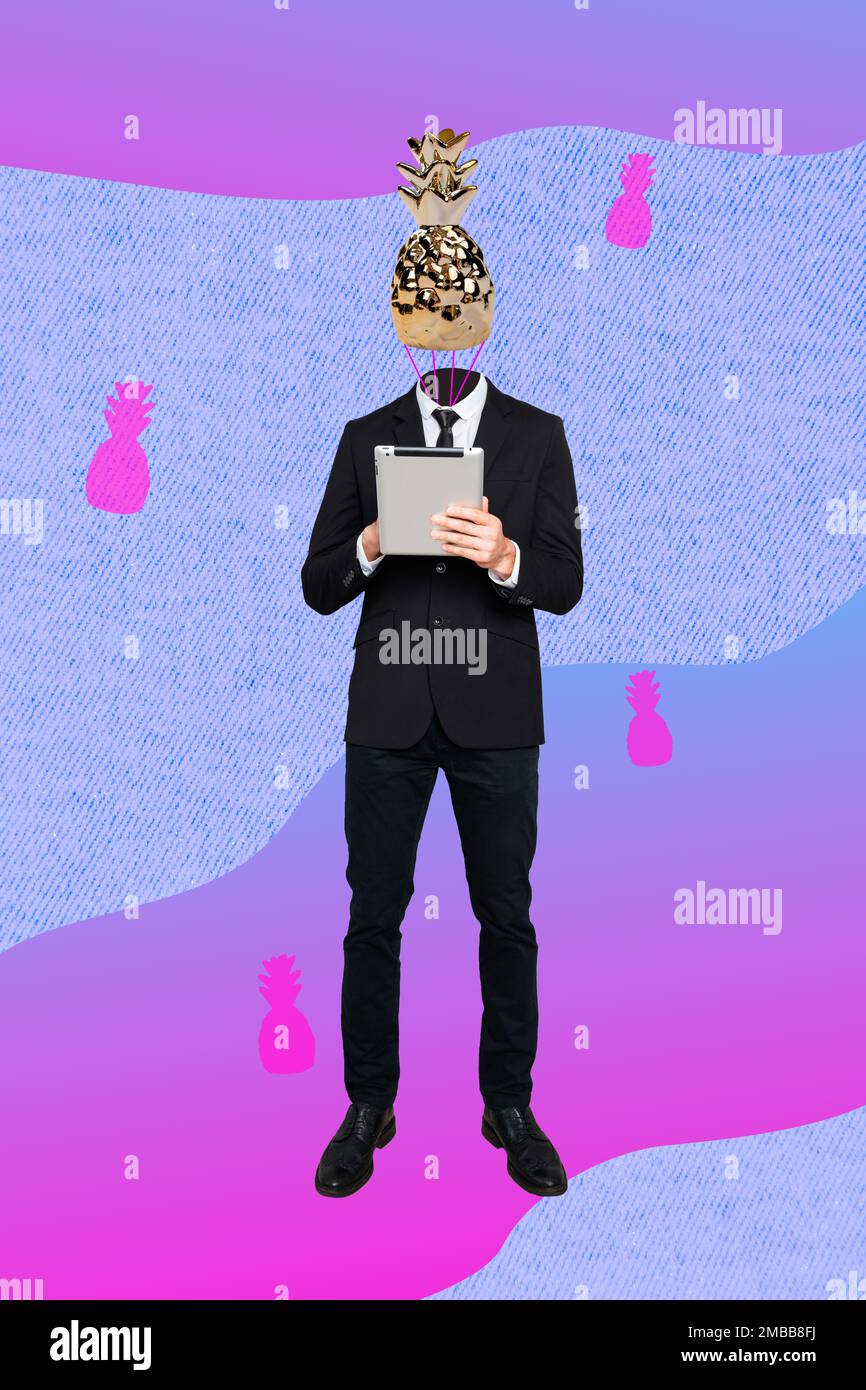 Photo collage artwork minimal picture of funny funky guy pineapple ...