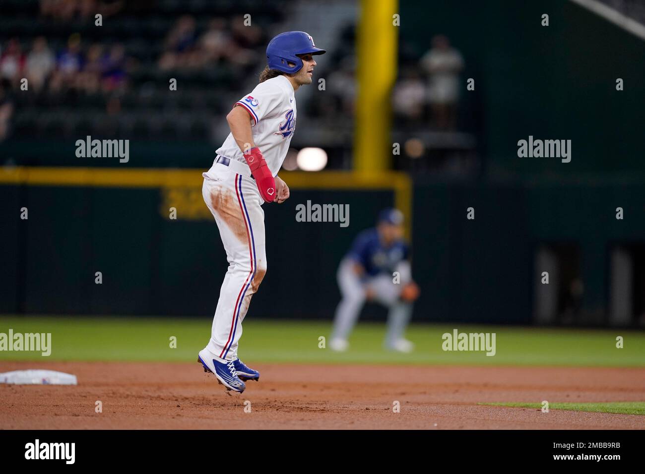 Texas Rangers' Josh Smith takes a lead off of second during the first ...