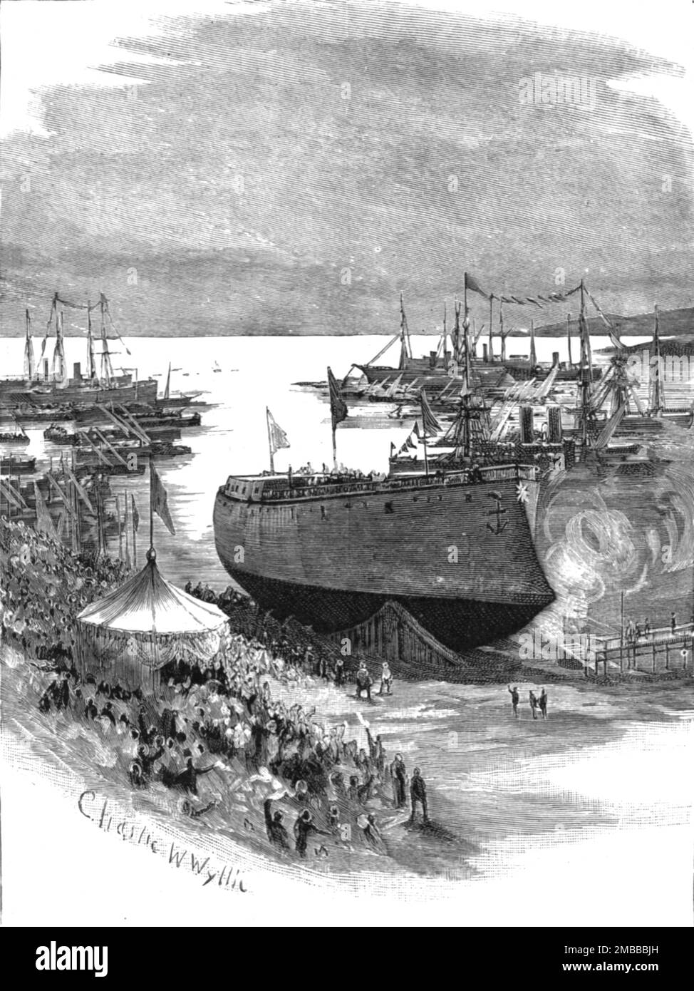 ''Launching the new Italian Ironclad "La Sardegna" at Spezia', 1890 ...