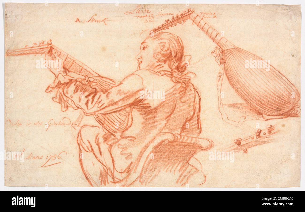 Sketches of a Lute Player and Lute, 1756 Stock Photo - Alamy