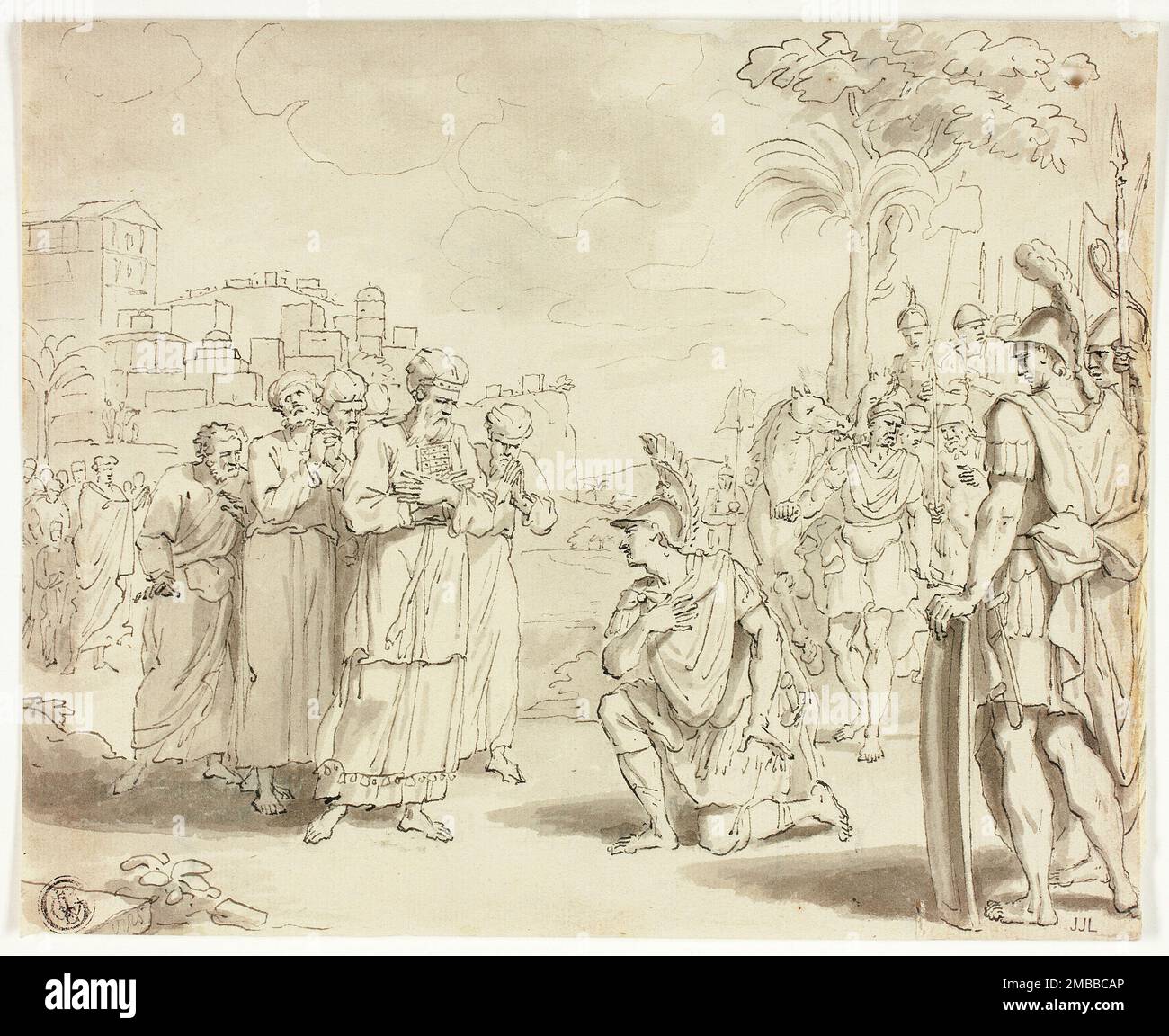 Alexander the great kneeling before the high priest hi-res stock ...