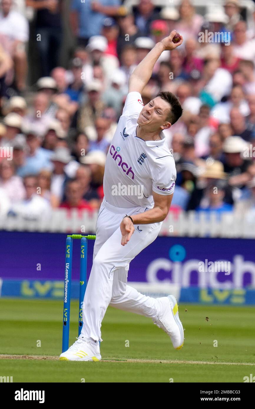 England's Matthew Potts bowls during the first day of the test match ...