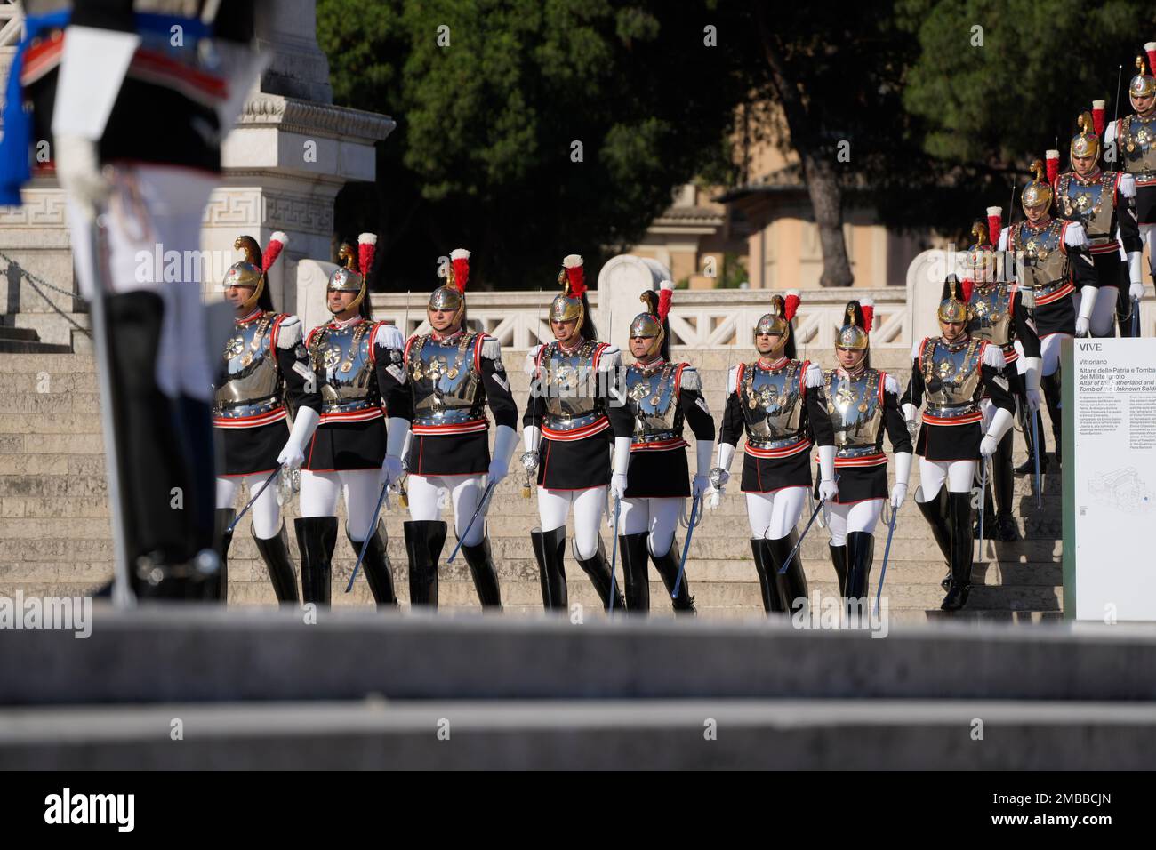 Italian Presidential guards arrive at the Unknown soldier tomb monument ...