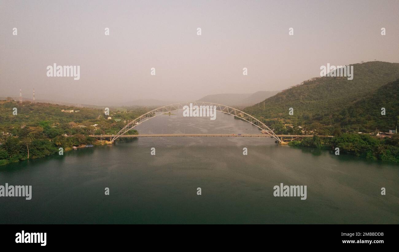The aerial view of Adomi Bridge. Volta River, Atimpoku, Ghana, West ...