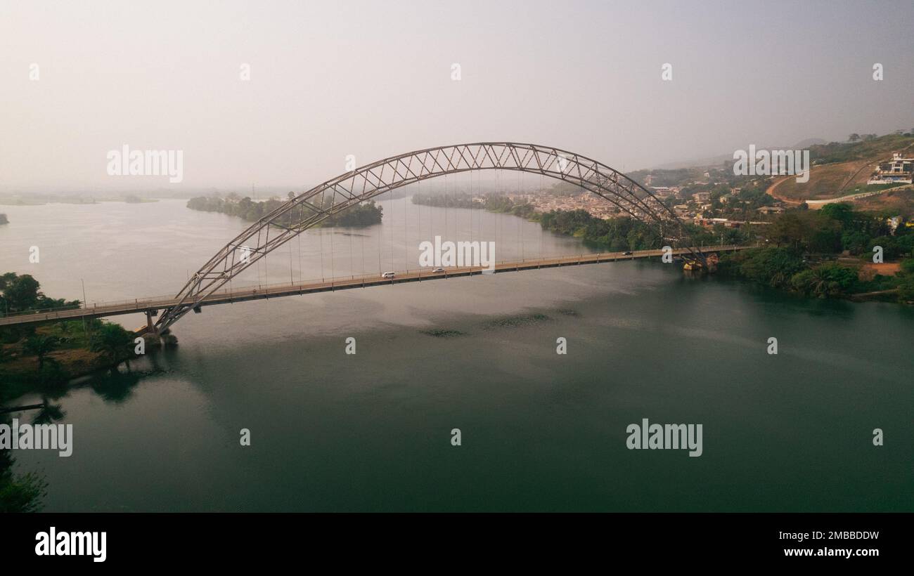 The aerial view of Adomi Bridge. Volta River, Atimpoku, Ghana, West ...