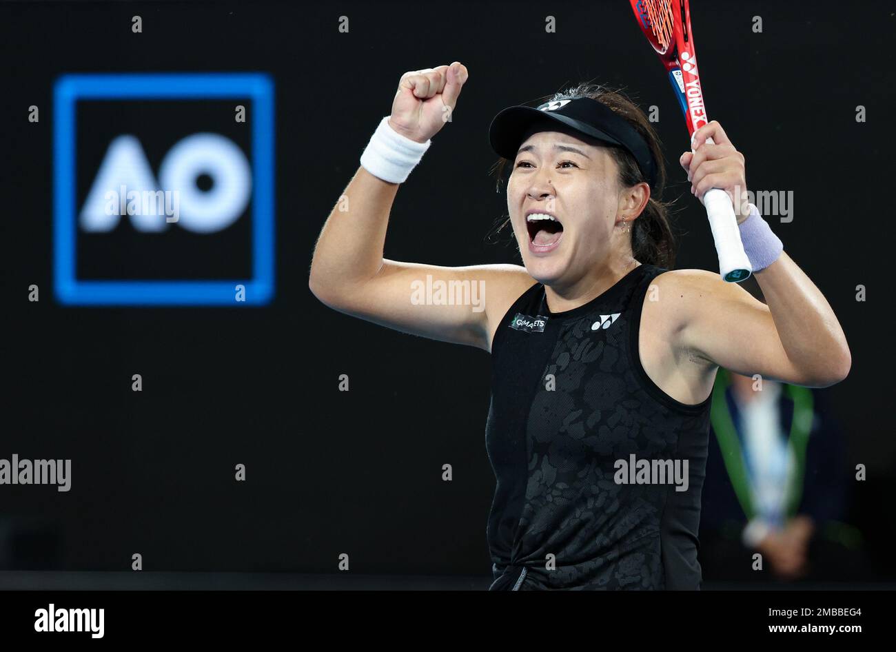 Melbourne, Australia. 20th Jan, 2023. Zhu Lin of China celebrates after ...