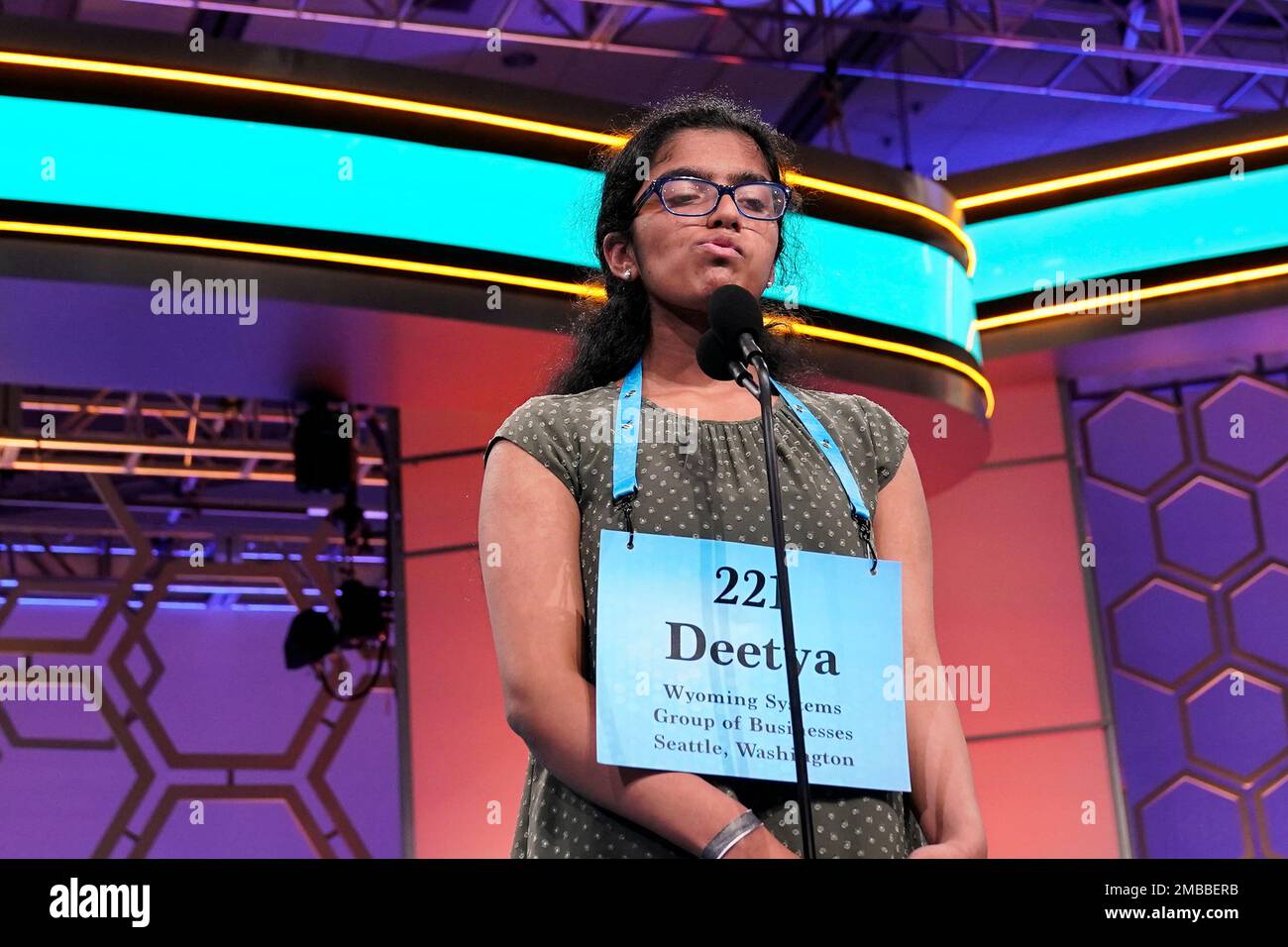 Deetya Vuppala, 13, from Bellevue, Wash., competes during the Scripps ...