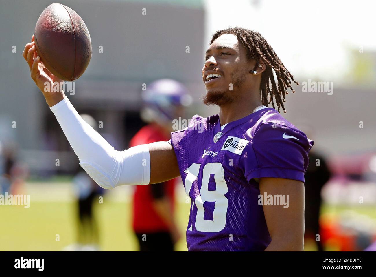 Minnesota Vikings wide receiver Justin Jefferson takes part in drills ...