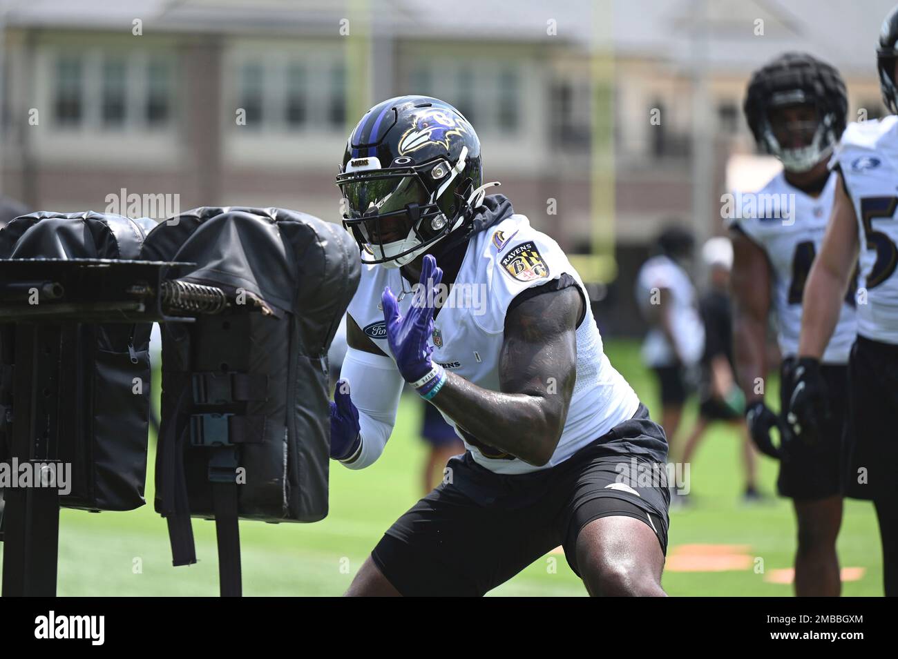 Baltimore Ravens linebacker Patrick Queen works out during NFL football ...