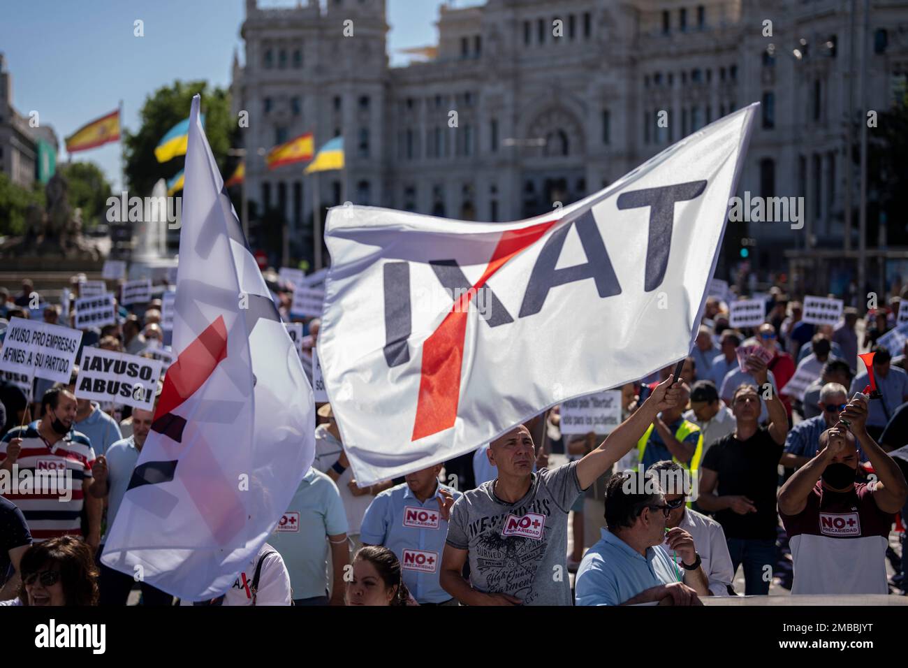 Taxi drivers protest in downtown Madrid, Spain, Wednesday, June 1, 2022 ...