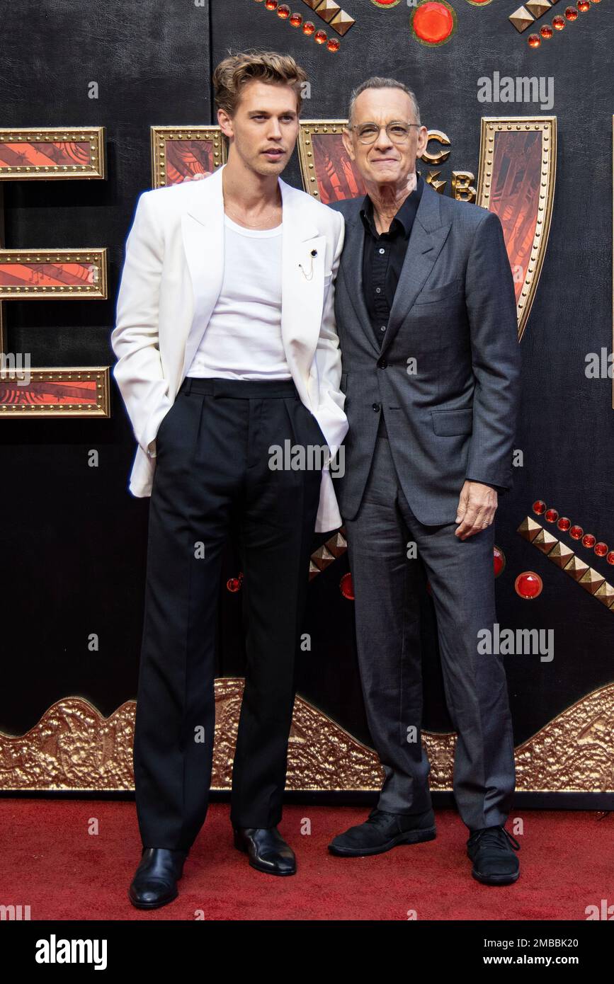 Austin Butler and Tom Hanks pose for photographers upon arrival for the ...