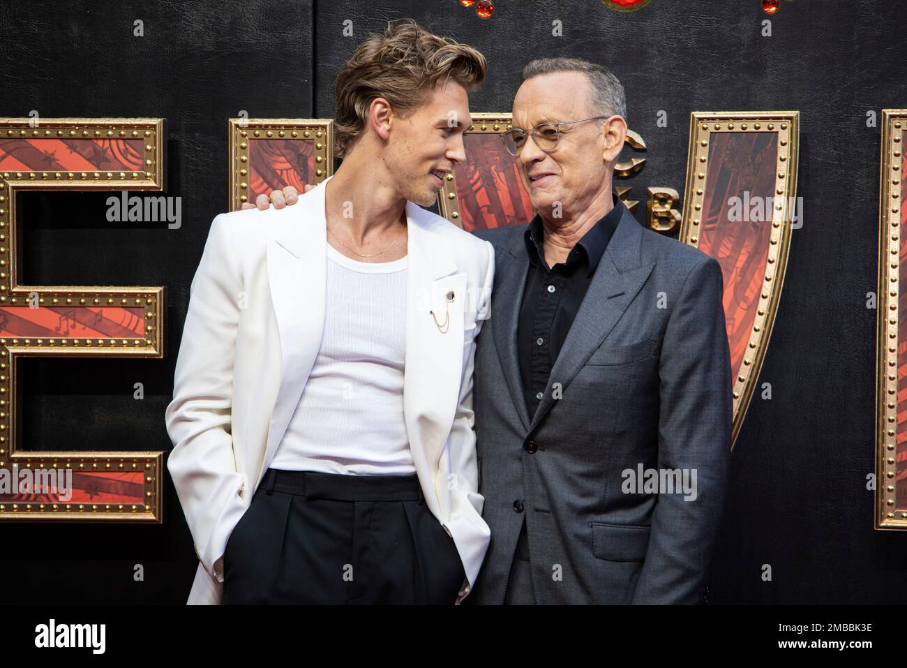 Austin Butler and Tom Hanks pose for photographers upon arrival for the ...