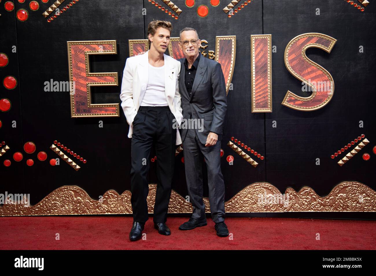 Austin Butler and Tom Hanks pose for photographers upon arrival for the ...