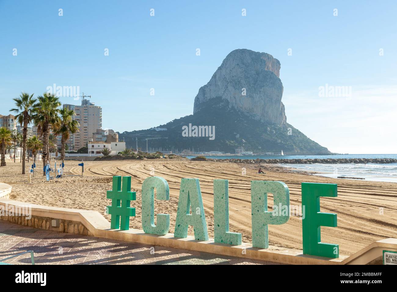 #Calpe Sign at the beach in Calpe with Penon de Ifach in background ...