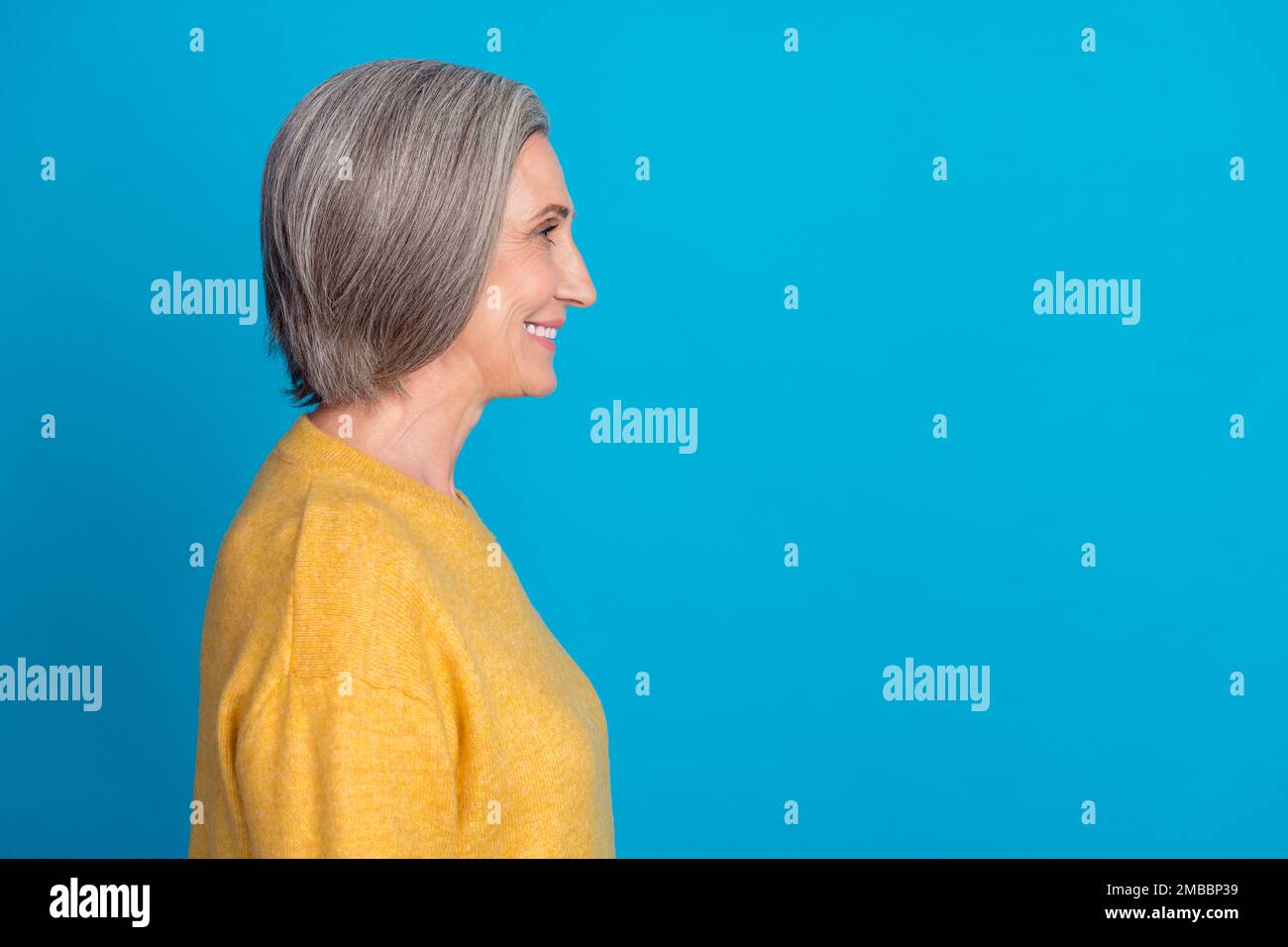 Profile photo portrait of mature lovely lady banner smile advertising ...