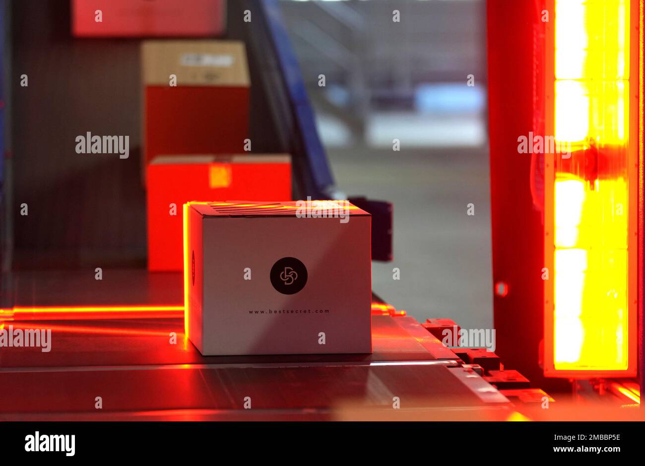 The address label of a parcel is scanned as the parcel is transported ...