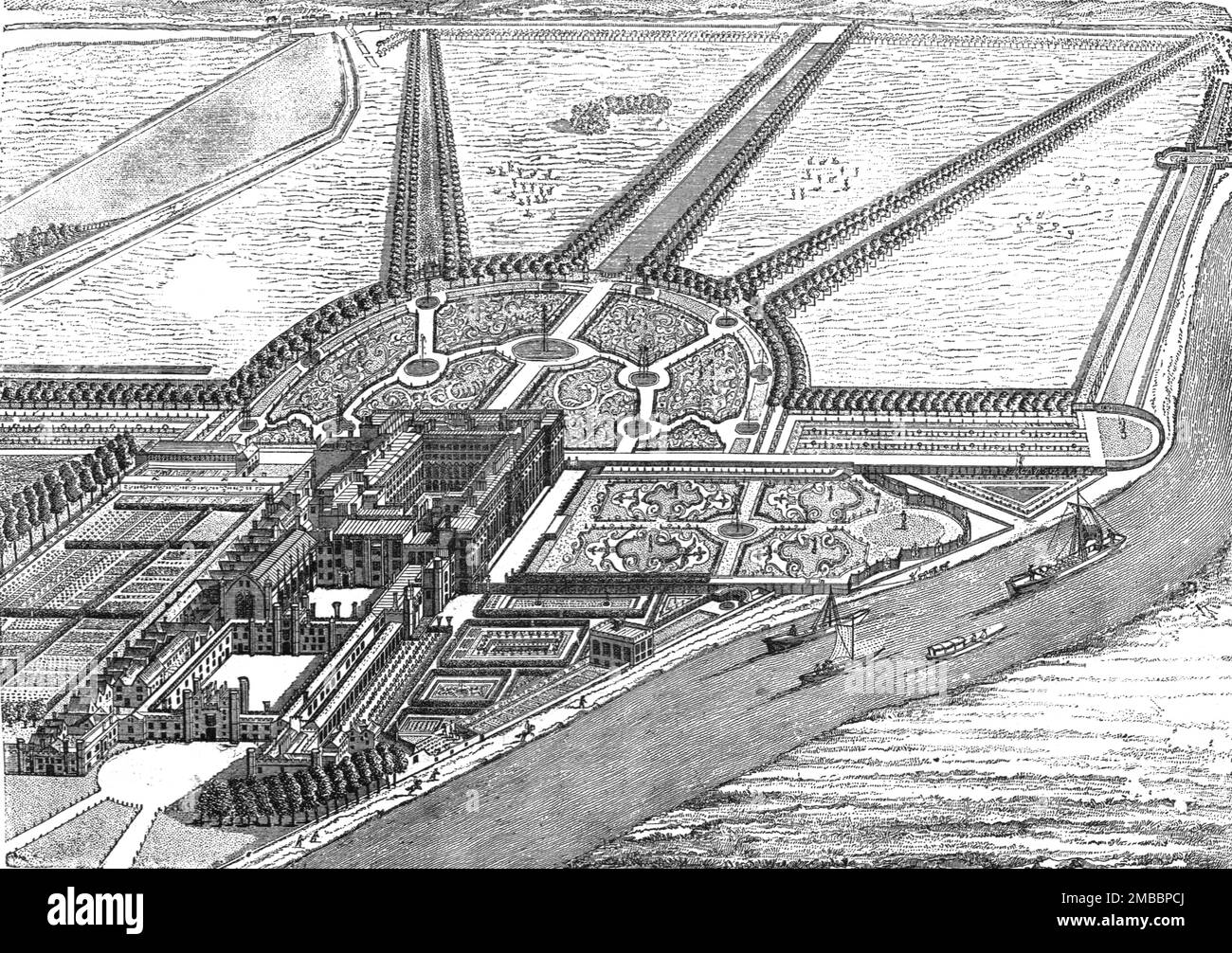 ''Bird's Eye View of Hampton Court Palace as finished by William III ...