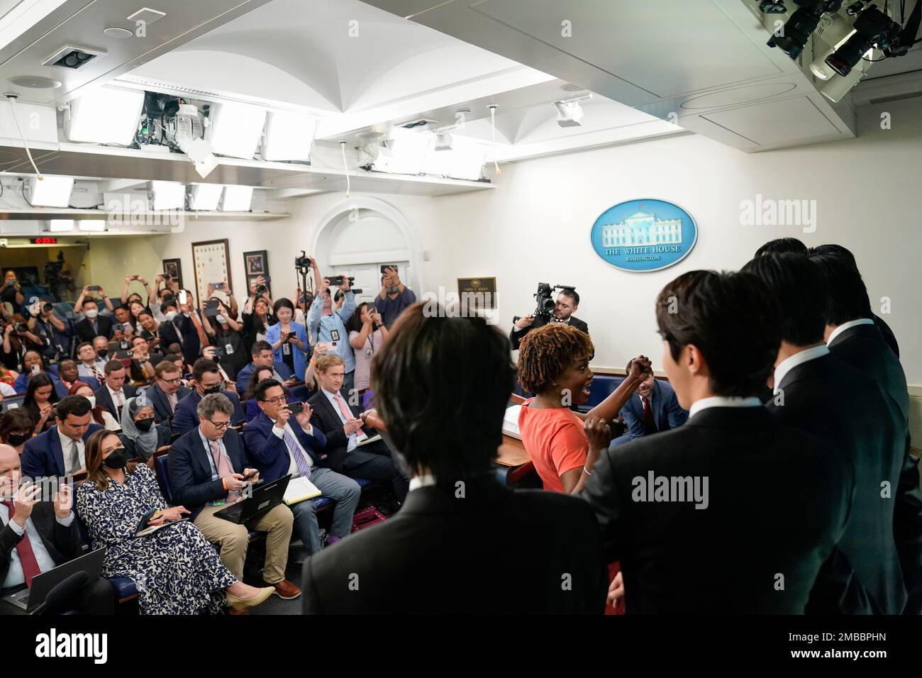 Members of the K-pop supergroup BTS join White House press secretary ...