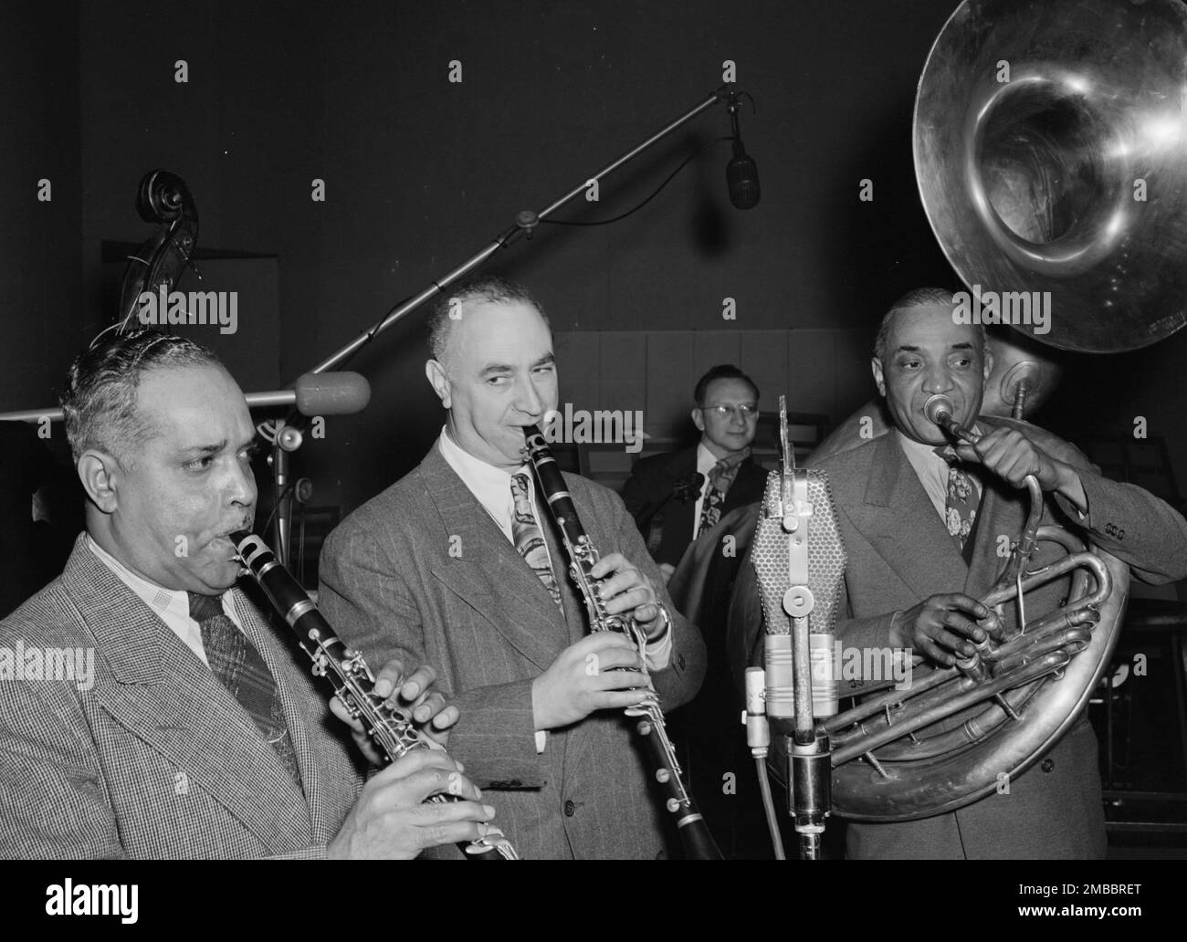Portrait of Mezz Mezzrow, Albert Nicholas, and Sy Sinclair, New York, N ...