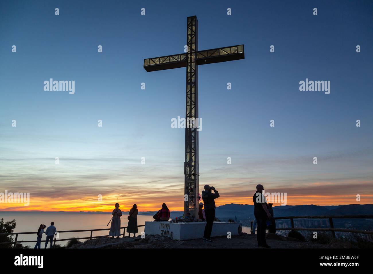 La Cruz (Cross) de Benidorm at sunset, Benidorm, Costa Blanca, Alicante ...
