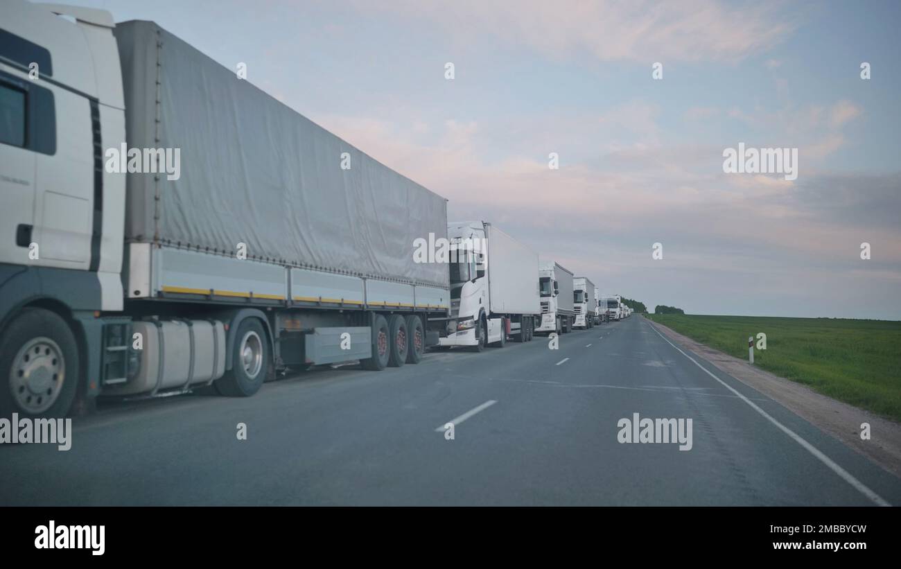 Long queue lorry cargo trucks hi-res stock photography and images - Alamy