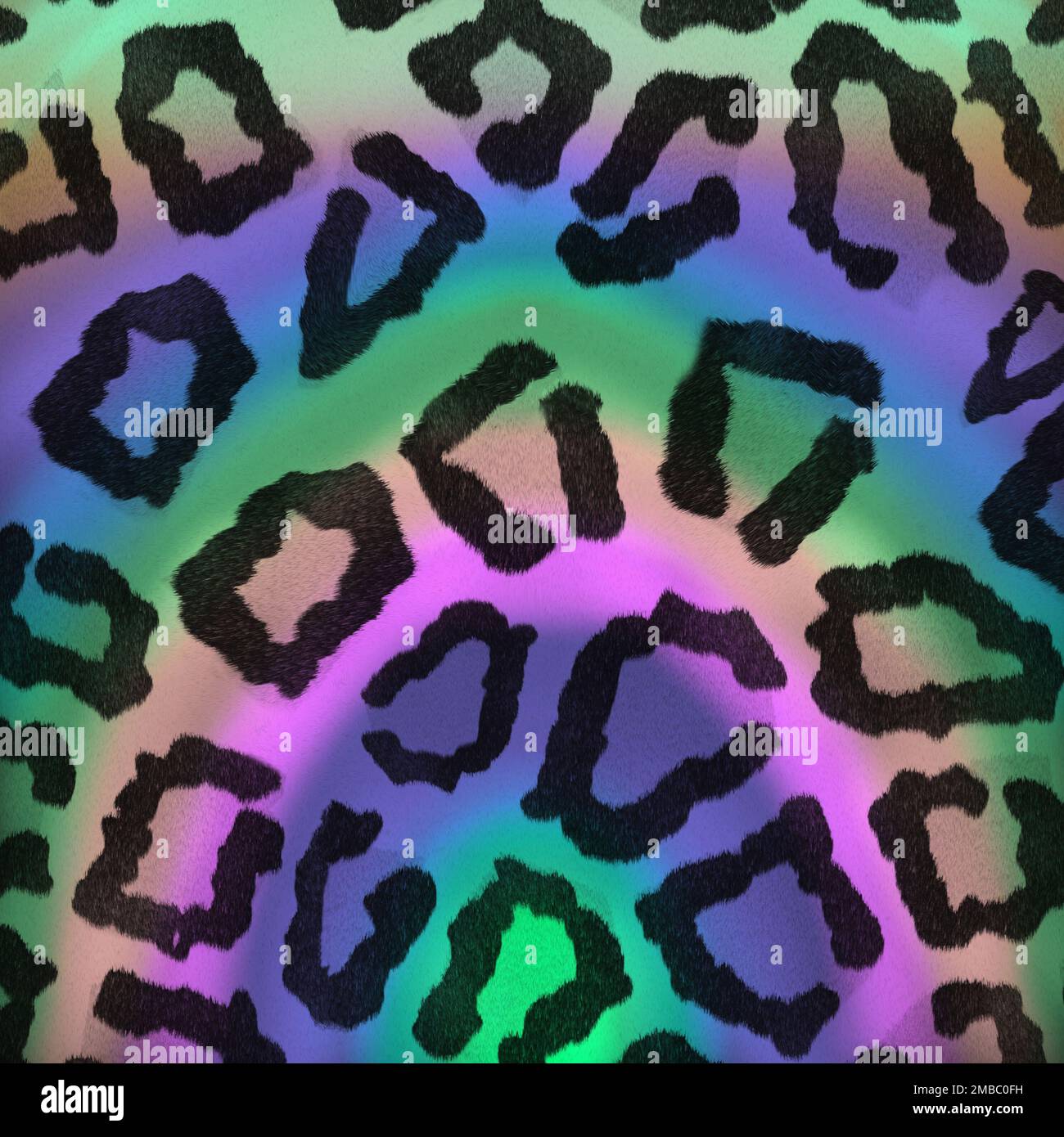 A digital render of a black cheetah pattern on a rainbow neon ...
