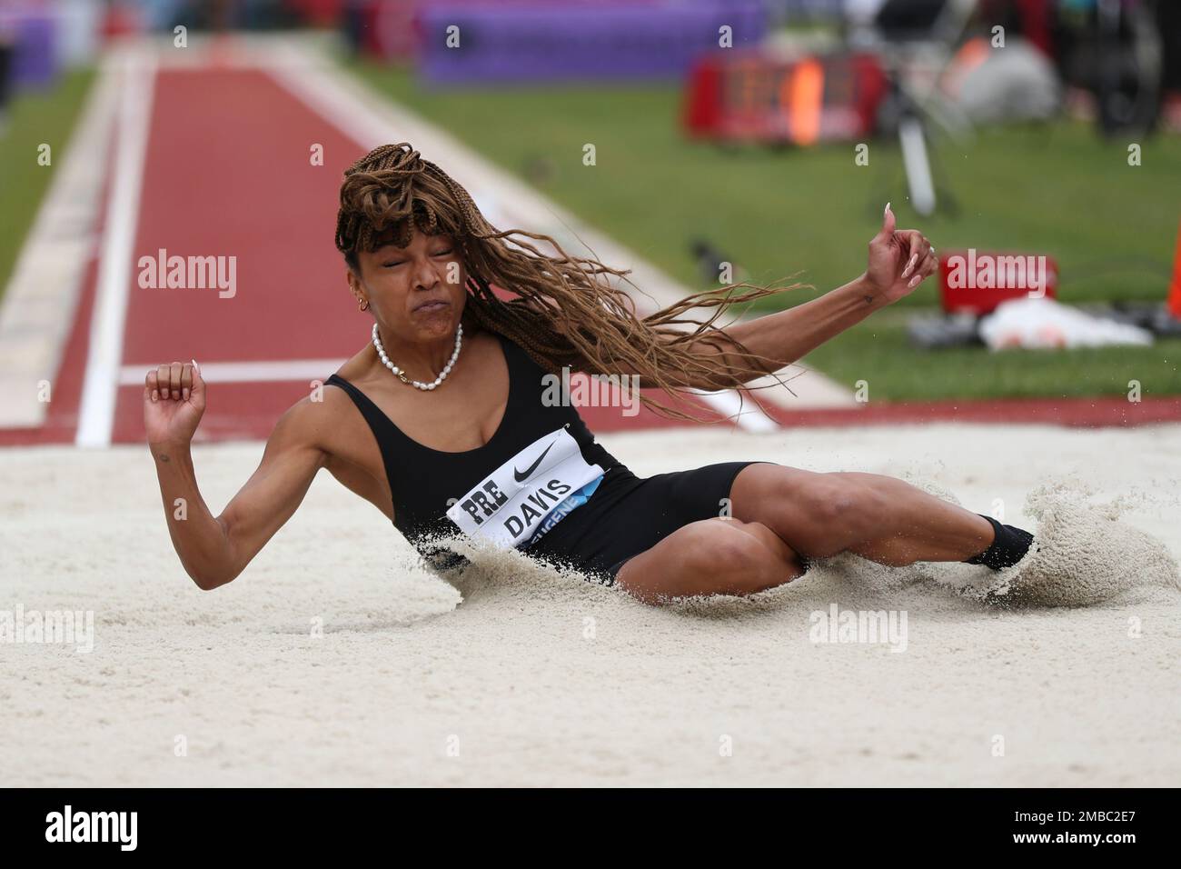 The United States' Tara Davis competes in the women's long jump during ...
