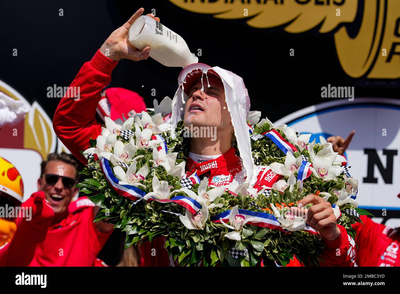 Marcus Ericsson, of Sweden, celebrates after winning the Indianapolis ...