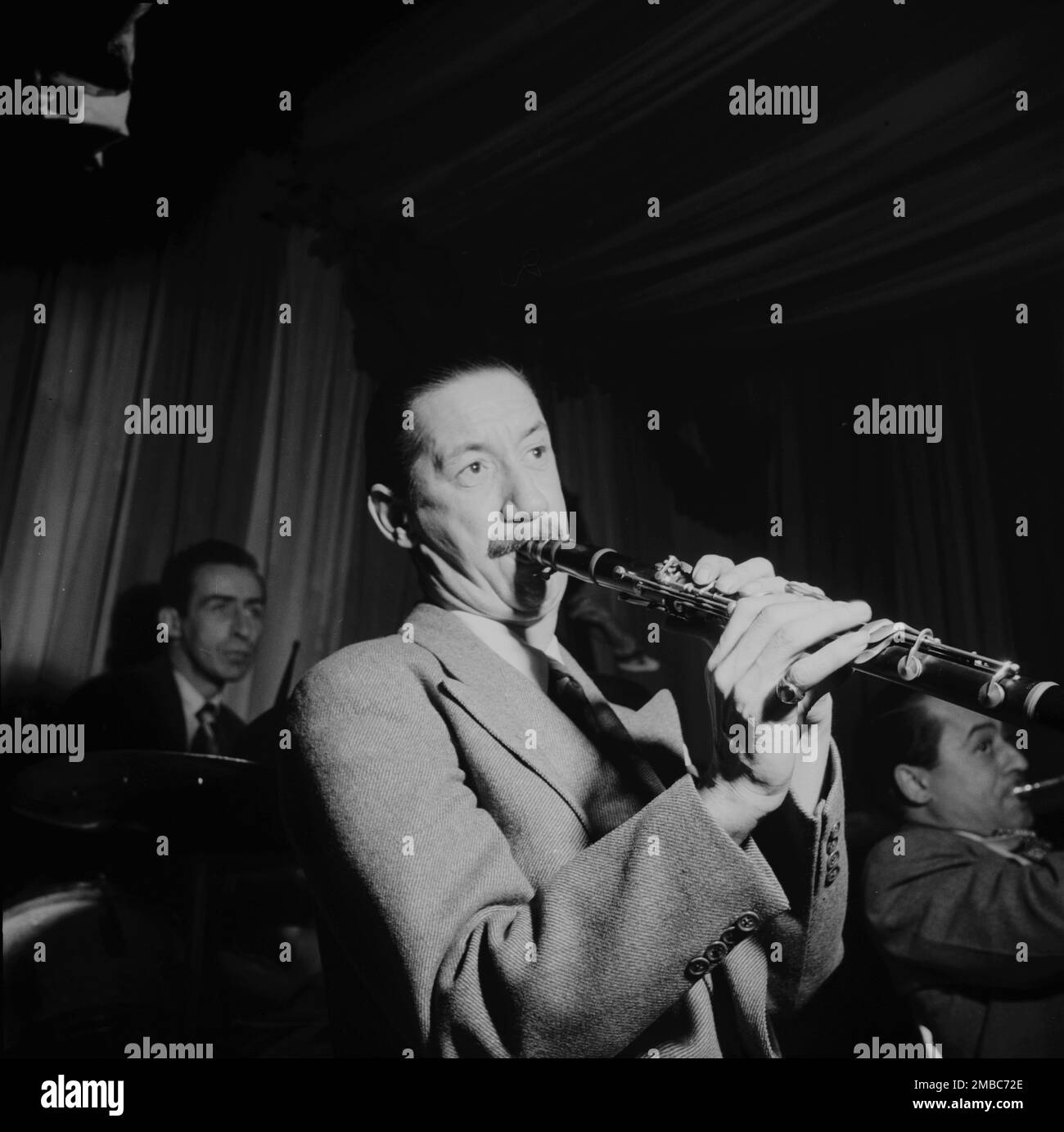 Portrait of Pee Wee Russell, Dave Tough, and Max Kaminsky, Eddie Condon ...