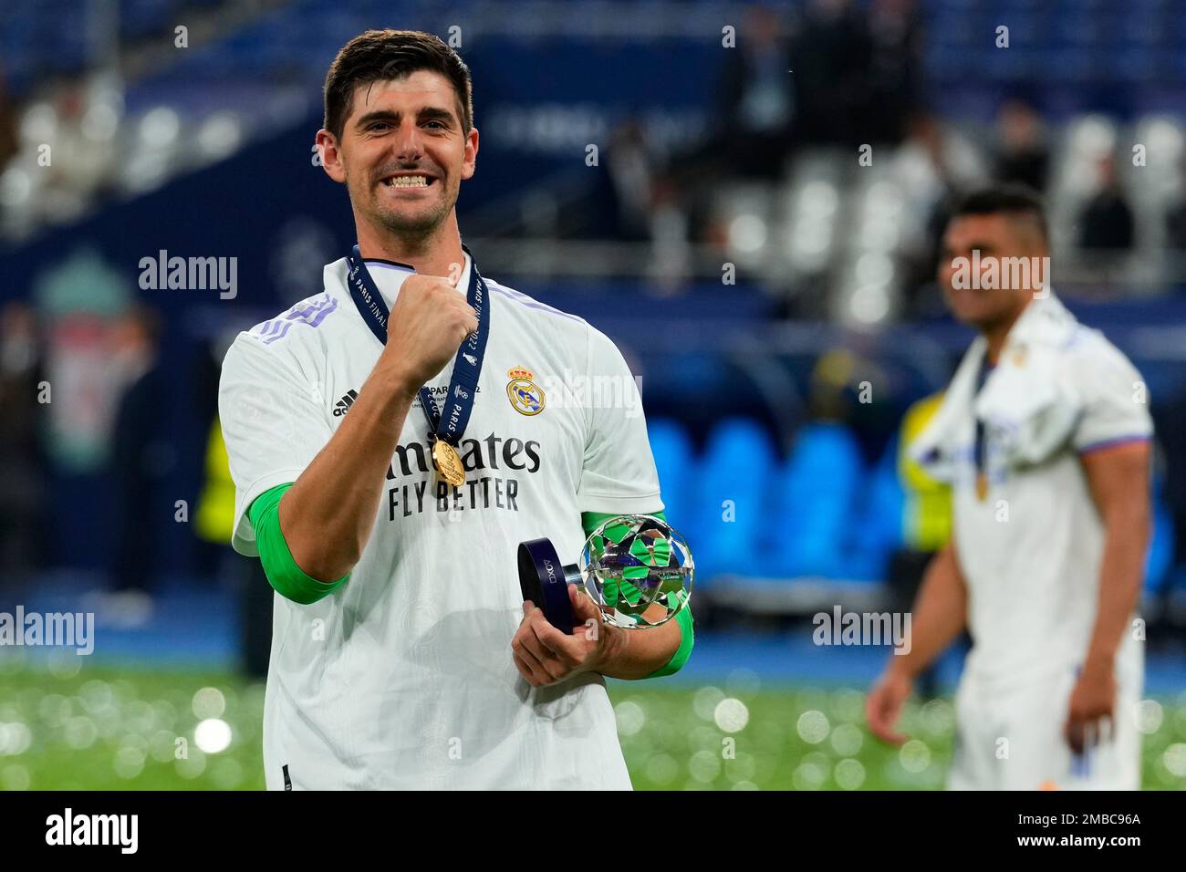 Real Madrid's goalkeeper Thibaut Courtois celebrates after the ...
