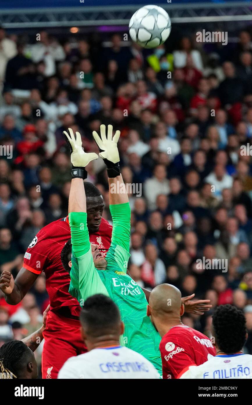 Real Madrid's goalkeeper Thibaut Courtois makes a save during the ...