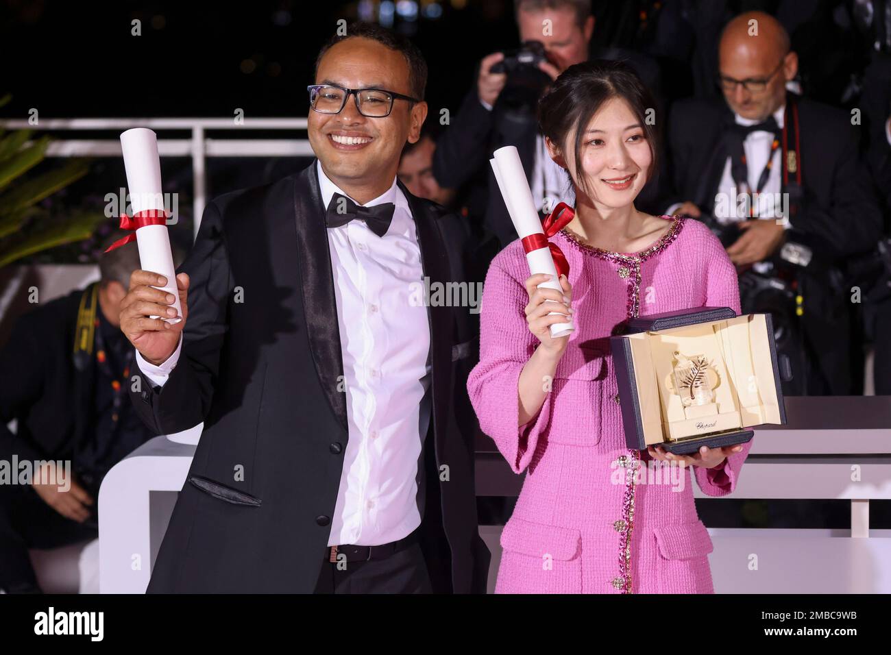 Jianying Chen, right, winner of the best short film award for 'The Water Murmurs,' and Abinash ...