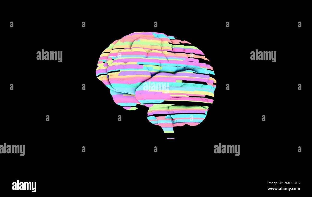 Meta Brain, 3D render of human brain with glow colourful surface Stock ...