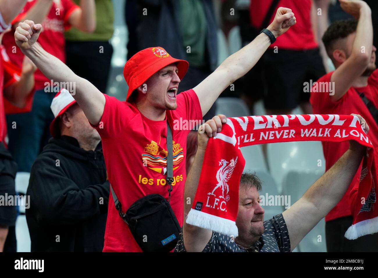 Liverpool supporters cheer before the Champions League final soccer ...