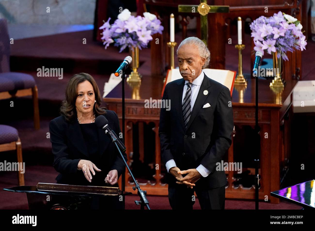 Vice President Kamala Harris speaks alongside the Rev. Al Sharpton ...