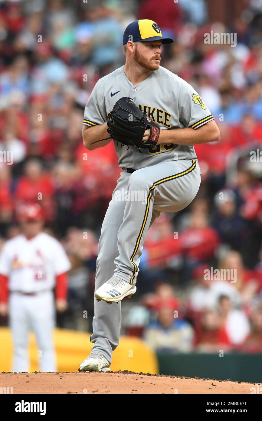 Milwaukee Brewers' starting pitcher Brandon Woodruff winds up to ...