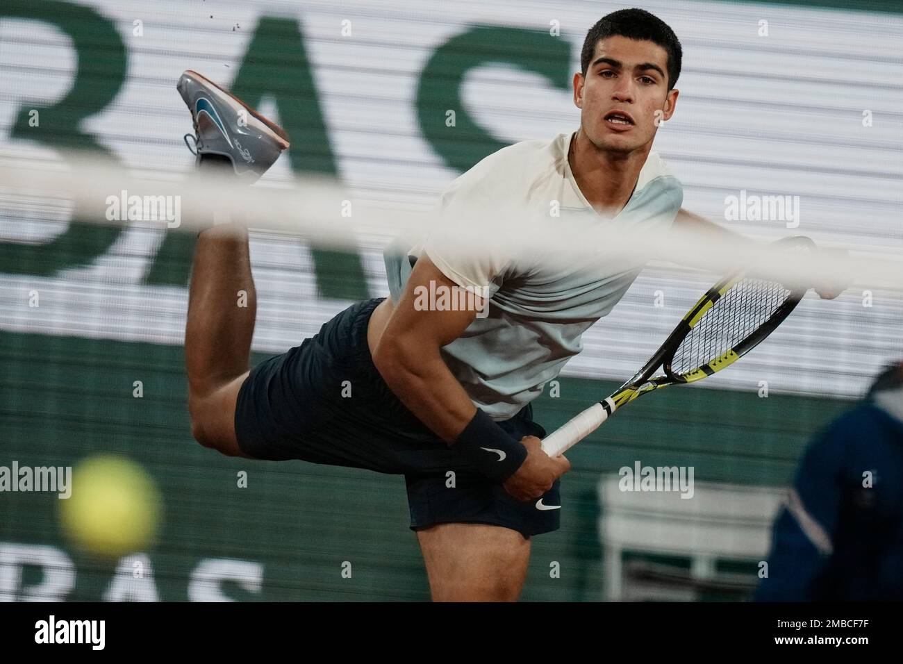 Spain's Carlos Alcaraz serves against Sebastian Korda of the U.S. during their third round match ...