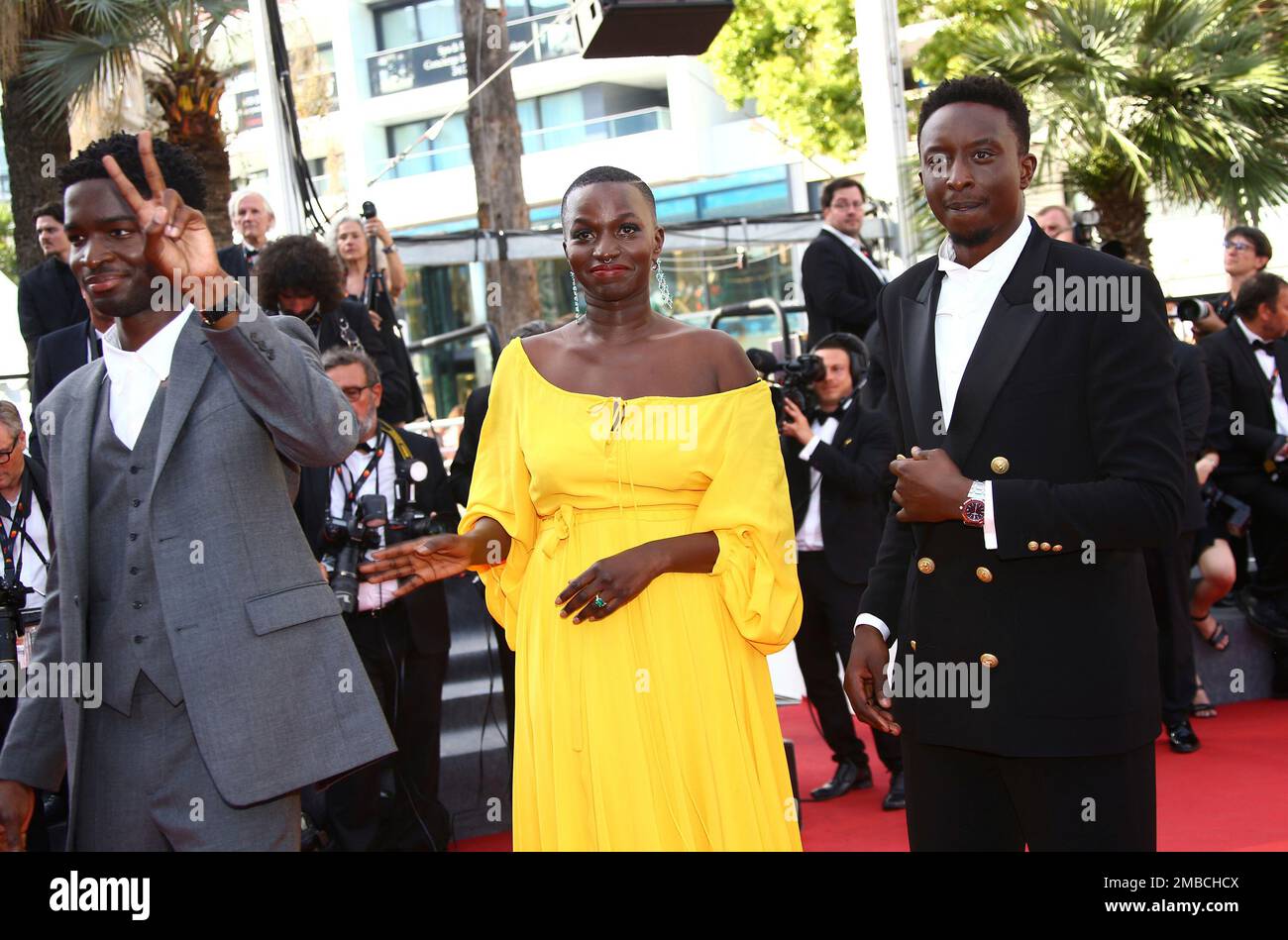 Stephane Bak, from left Annabelle Lengronne, and Ahmed Sylla pose for ...