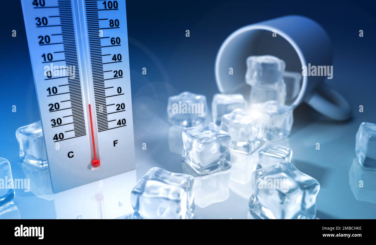 Thermometer and Low Temperature - 3D Rendering Stock Photo - Alamy