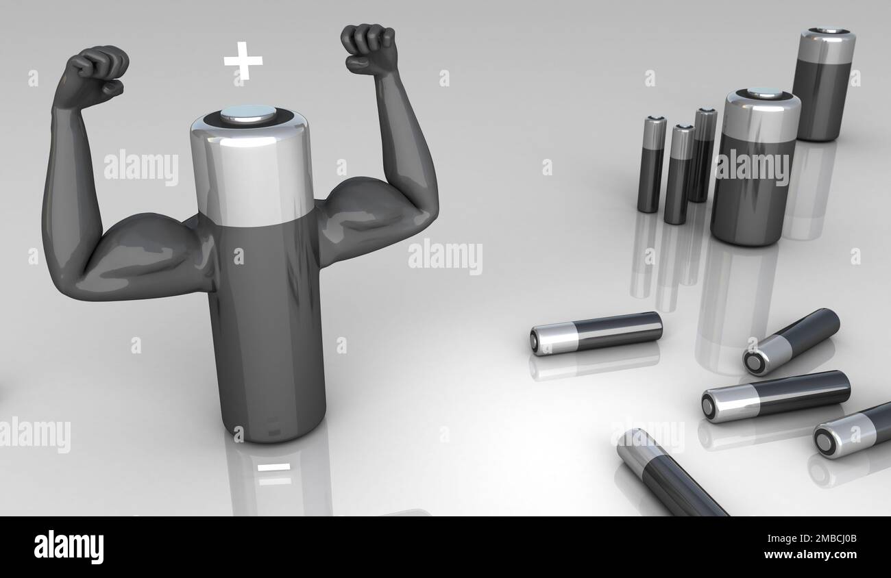 Battery and Muscles - 3D Rendering Stock Photo - Alamy