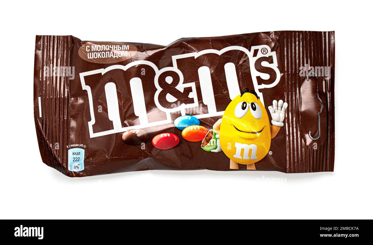 Anapa, RUSSIA - December 10, 2022: M&Ms delicious dragees in the pack ...