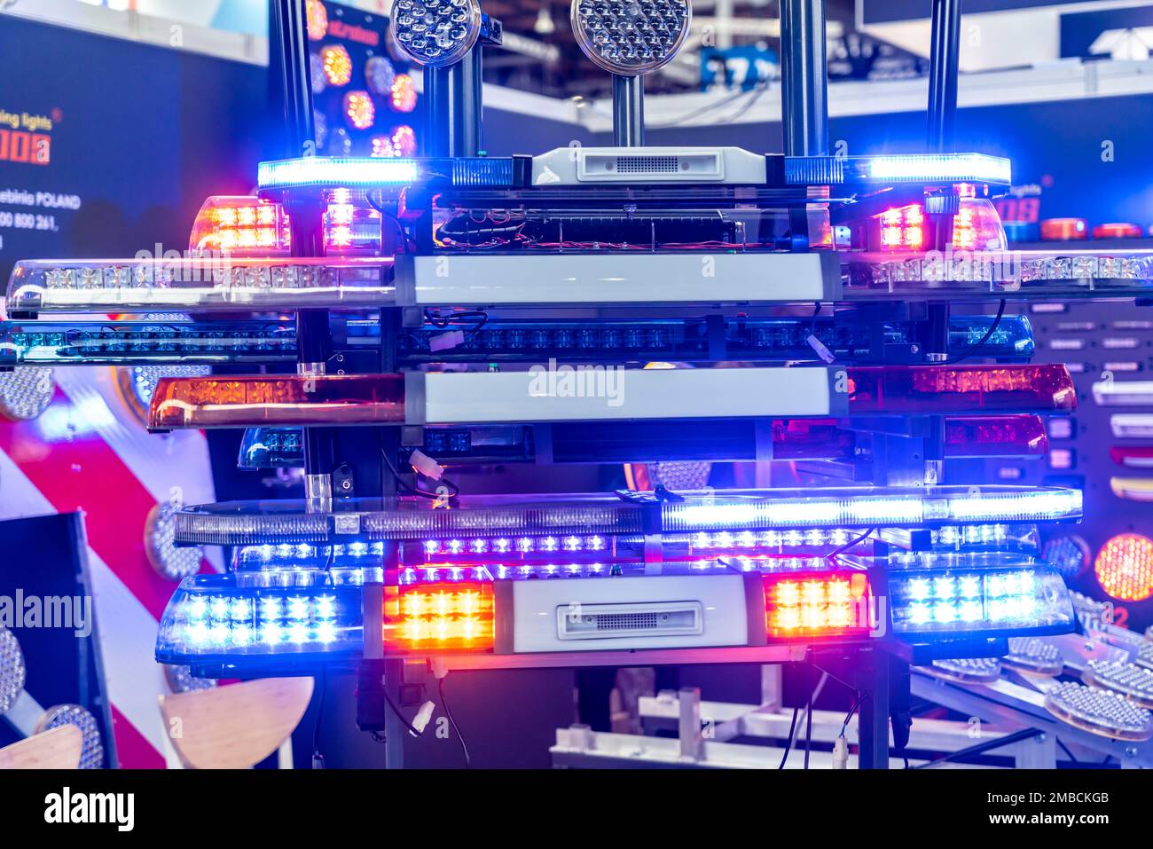 Blue lights, warning lights, LED, trade fair Interschutz 2022 in ...