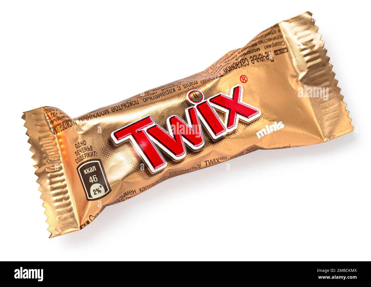 Anapa, RUSSIA - December 10, 2022: Twix chocolate bar. Studio shot, isolated on white background ...