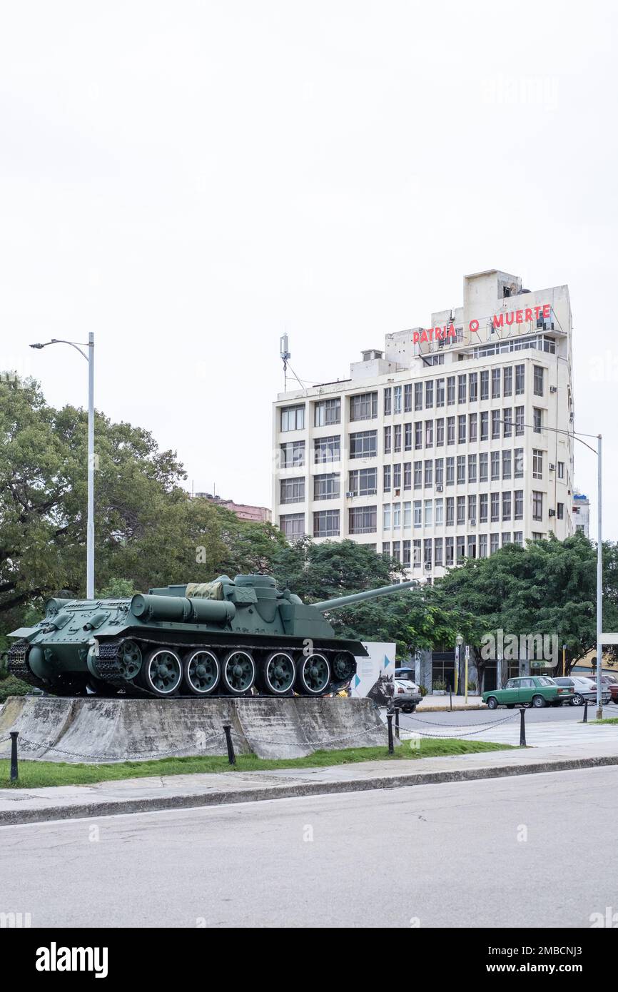 SAU-100 Tank by the Museum of the Revolution, Havana, Cuba Stock Photo ...