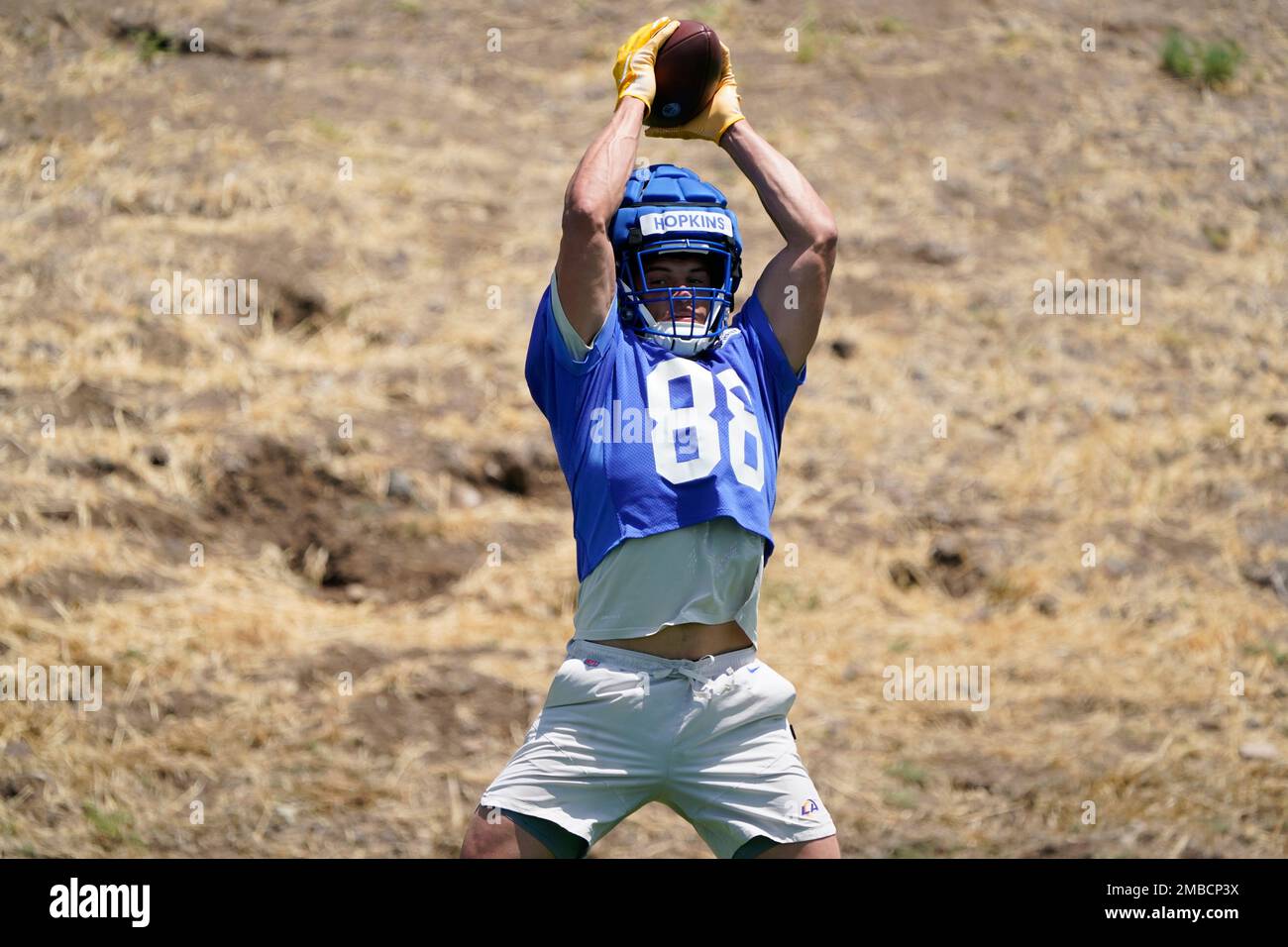 Los Angeles Rams tight end Brycen Hopkins makes a catch at the NFL ...