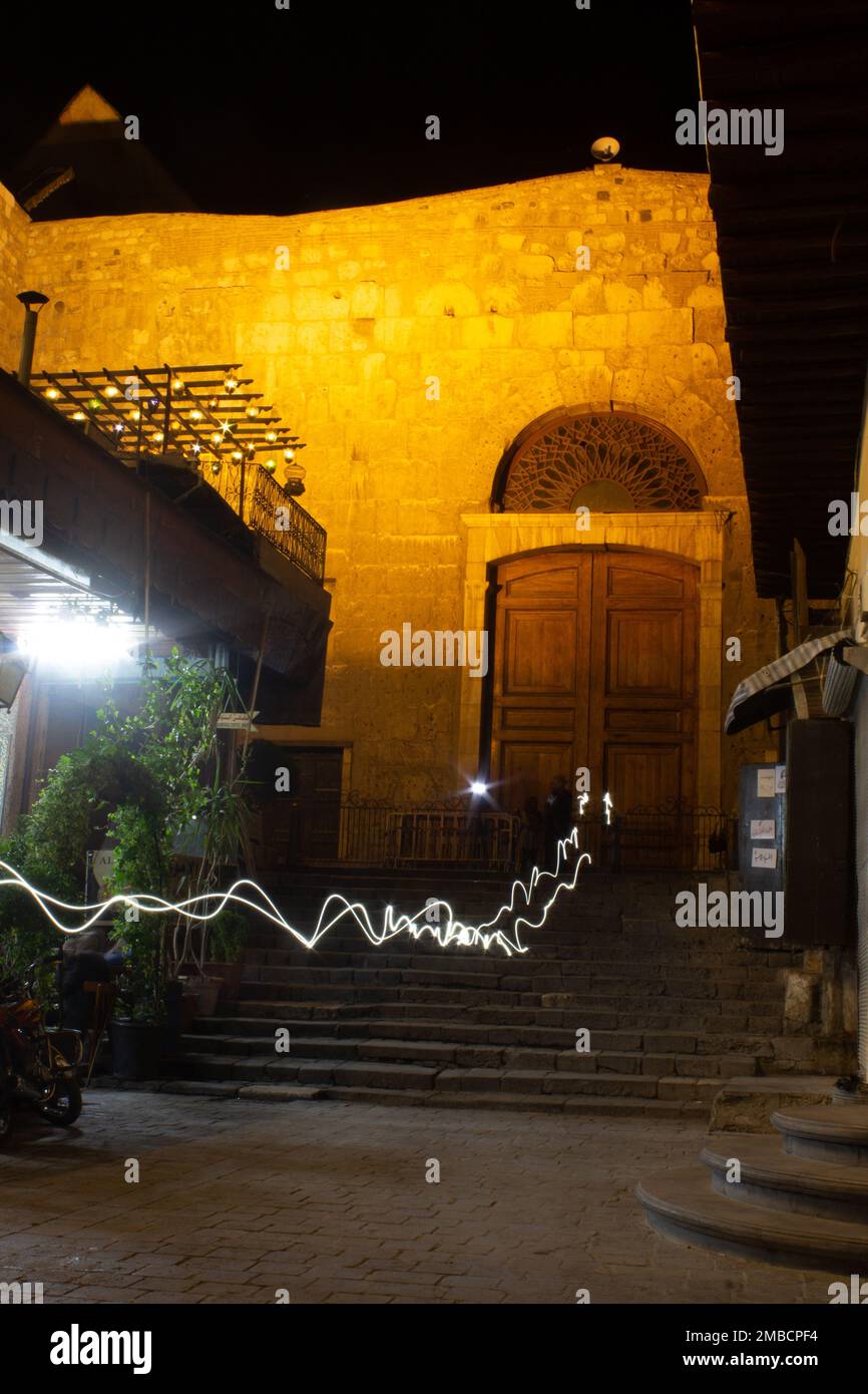 A vertical shot of the eastern door of the Great Umayyad Mosque at ...