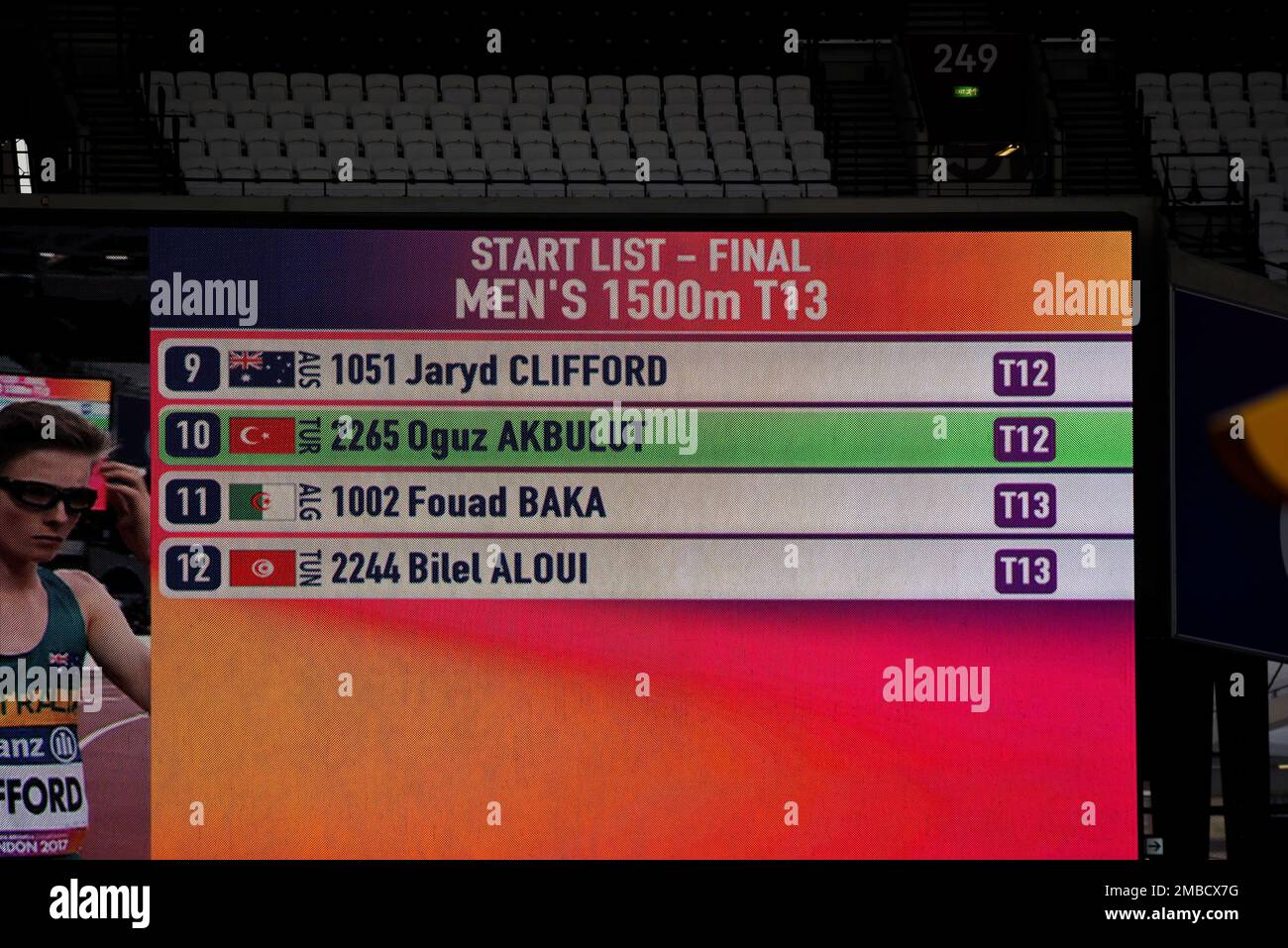 Start list for the Men's 1500m T13 final at the 2017 World Para ...