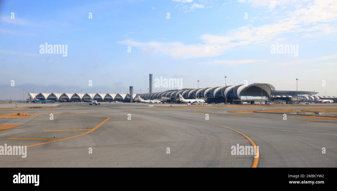 Suvarnabhumi International Airport view, Building and taxiway, Path for ...