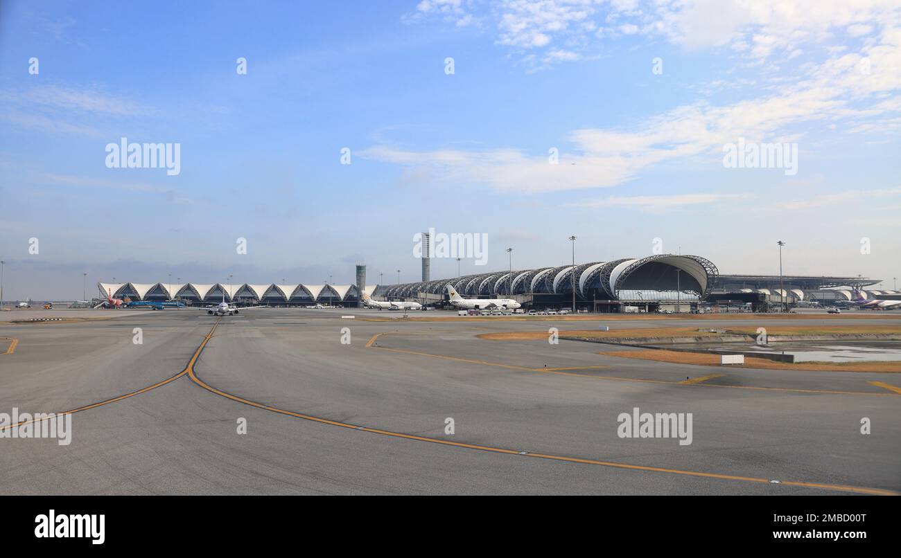 Suvarnabhumi International Airport view, Building and taxiway, Path for ...