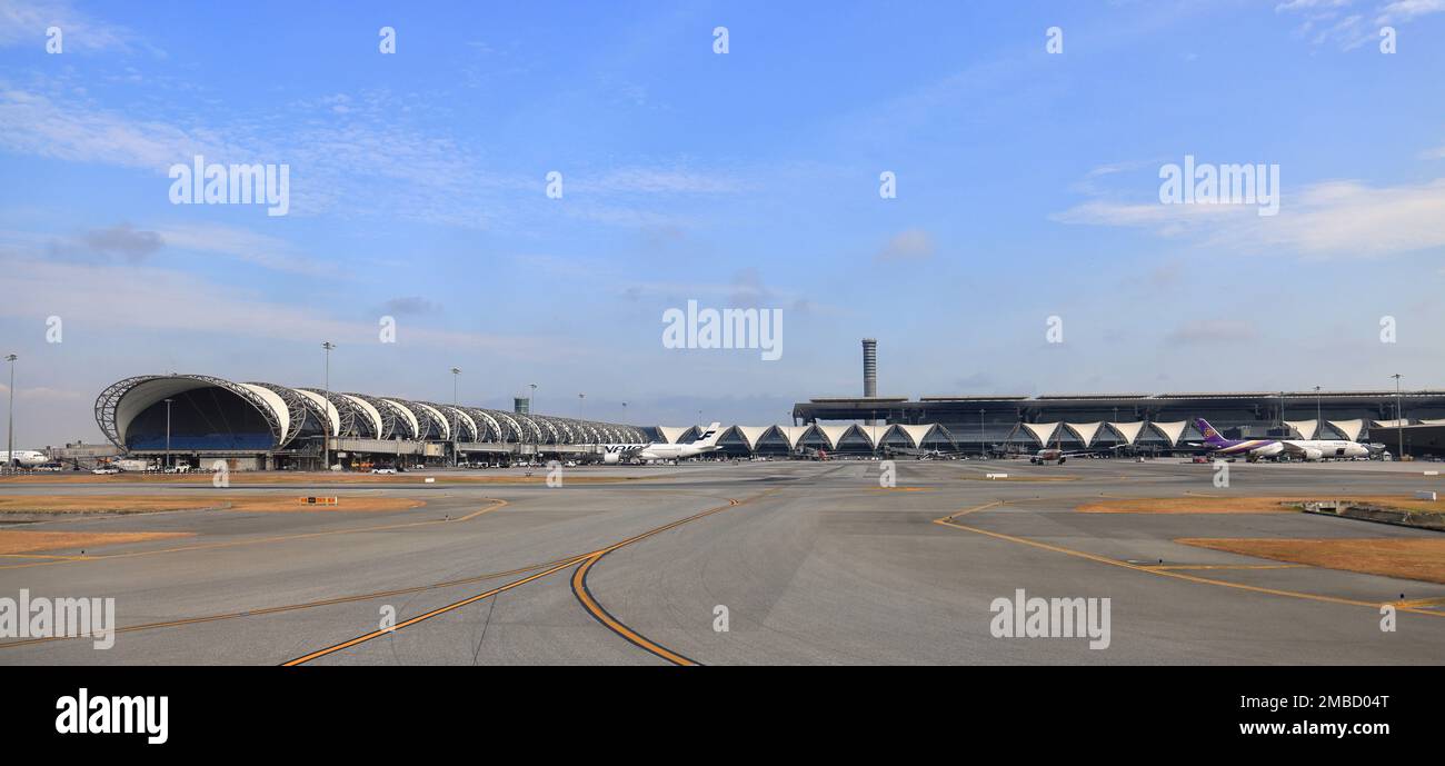 Suvarnabhumi International Airport view, Building and taxiway, Path for ...